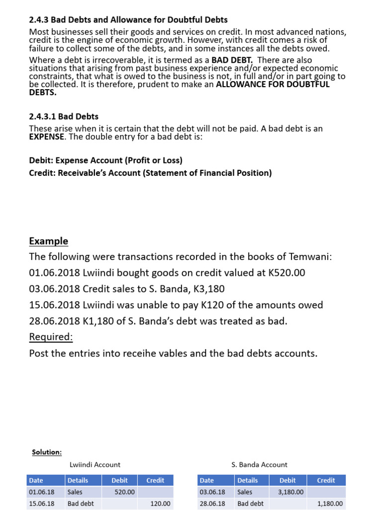 Subunit 2.4.3 - Bad Debts & Allowance For Doubtful Debts | PDF | Debits And Credits | Bad Debt