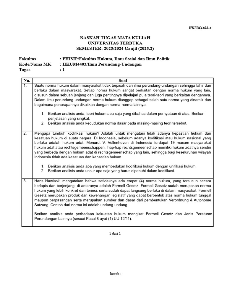 TMK 1 Ilmu Perundang-Undangan HKUM4403 | PDF | Hukum