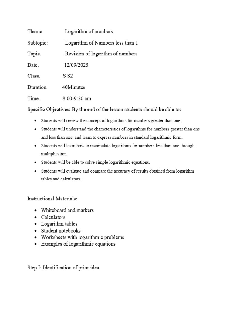 First Week Lesson Note For First Term SS2 | PDF | Logarithm | Mathematics