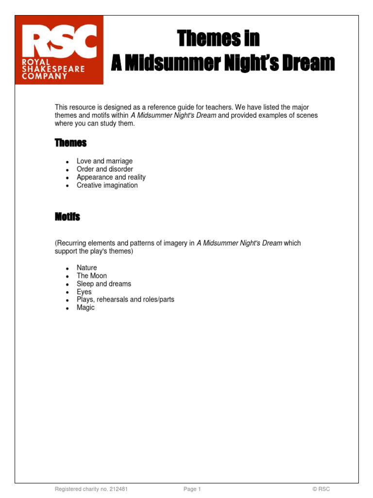 Edu Amidsummernightsdream Themes | PDF | A Midsummer Night's Dream