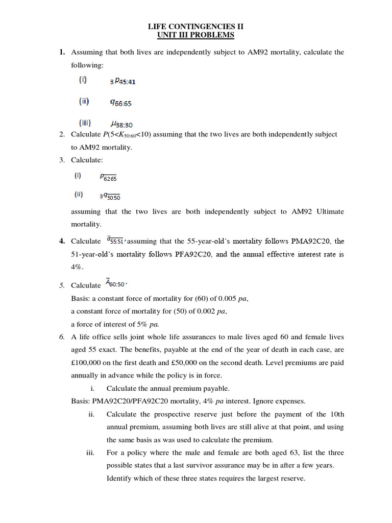 Life Contingencies Calculations and Analysis | PDF | Social Science