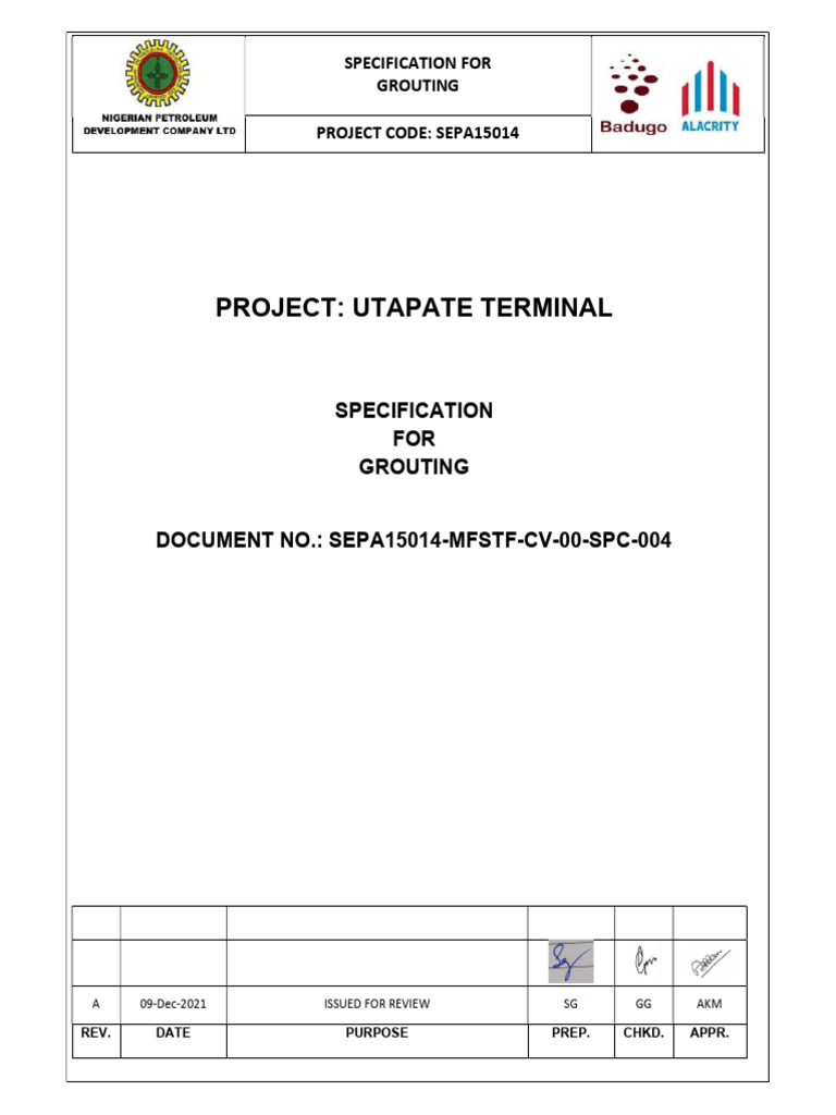 Grouting Specification for UTAPATE Terminal | PDF | Concrete ...