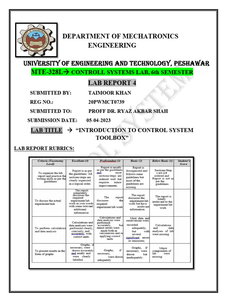Lab Report 4 PDF | Download Free PDF | Control Engineering | Applied Mathematics