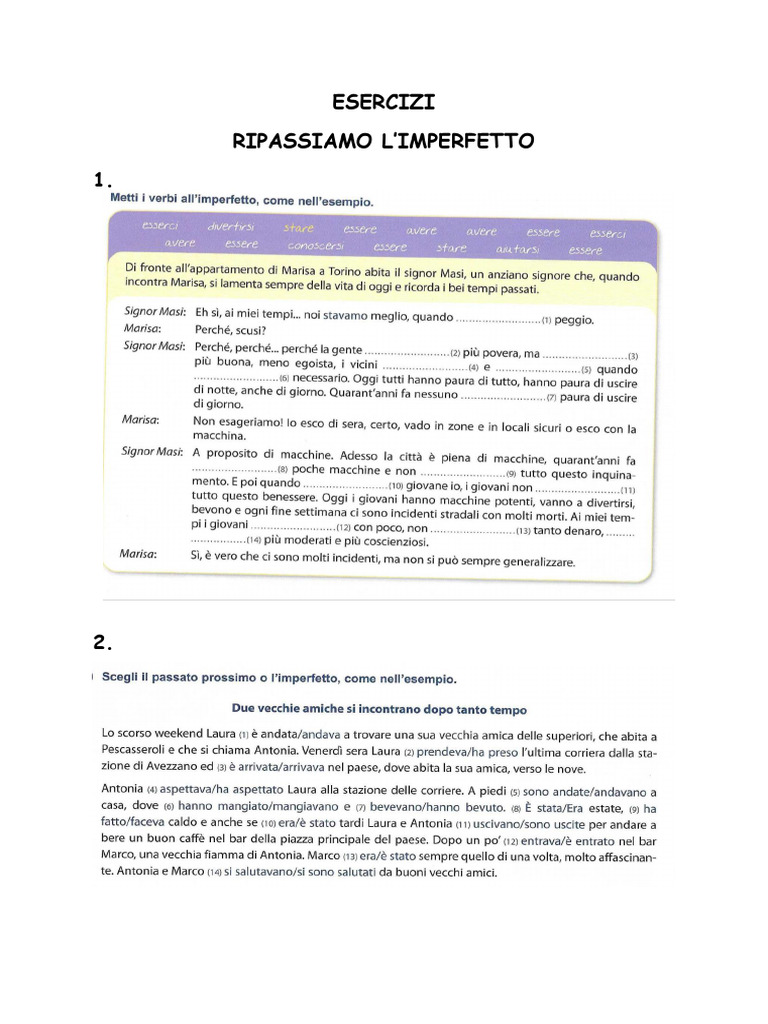 ESERCIZI Ripasso Imperfetto | PDF