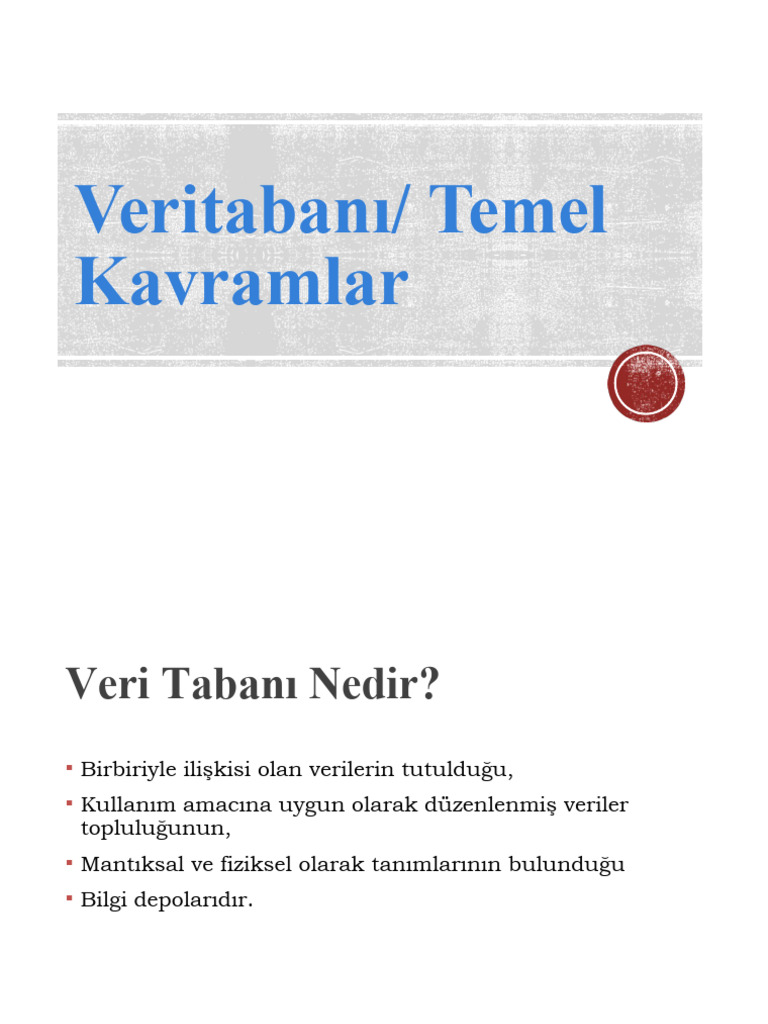 1 Veri Tabani Temel Kavramlar | PDF