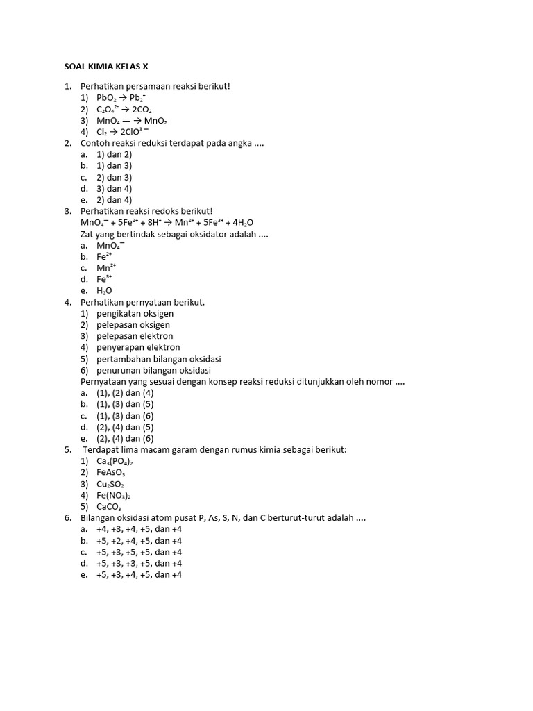 SOAL KIMIA KELAS X Dan XI Untuk Perbaikan Nilai | PDF