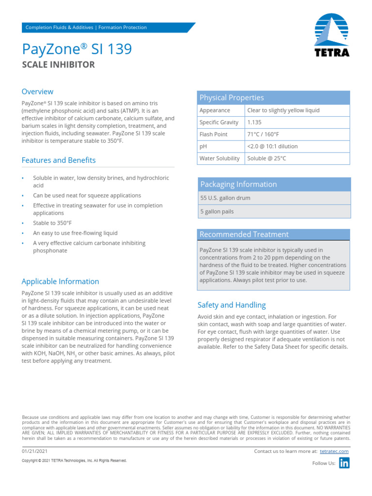 PayZone SI 139 Product Data Sheet | PDF | Calcium | Physical Chemistry