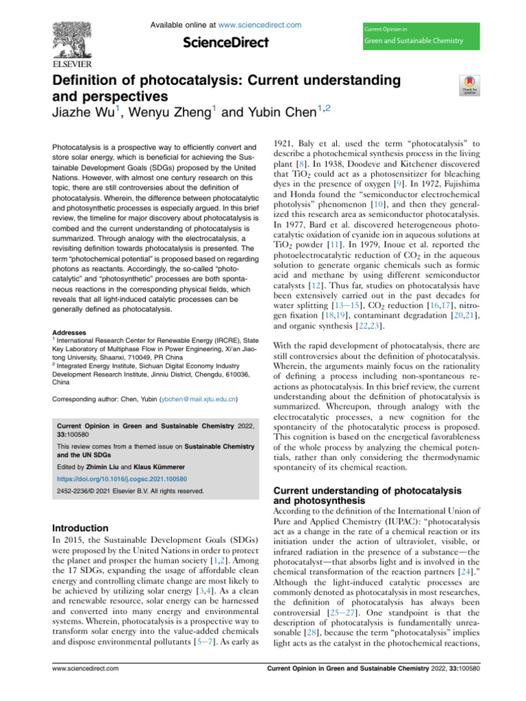 Definition of Photocatalysis - Current Understandingand Perspectives ...