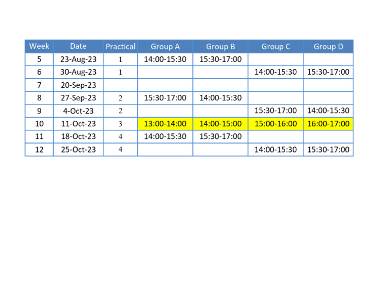 Practical Schedule | PDF