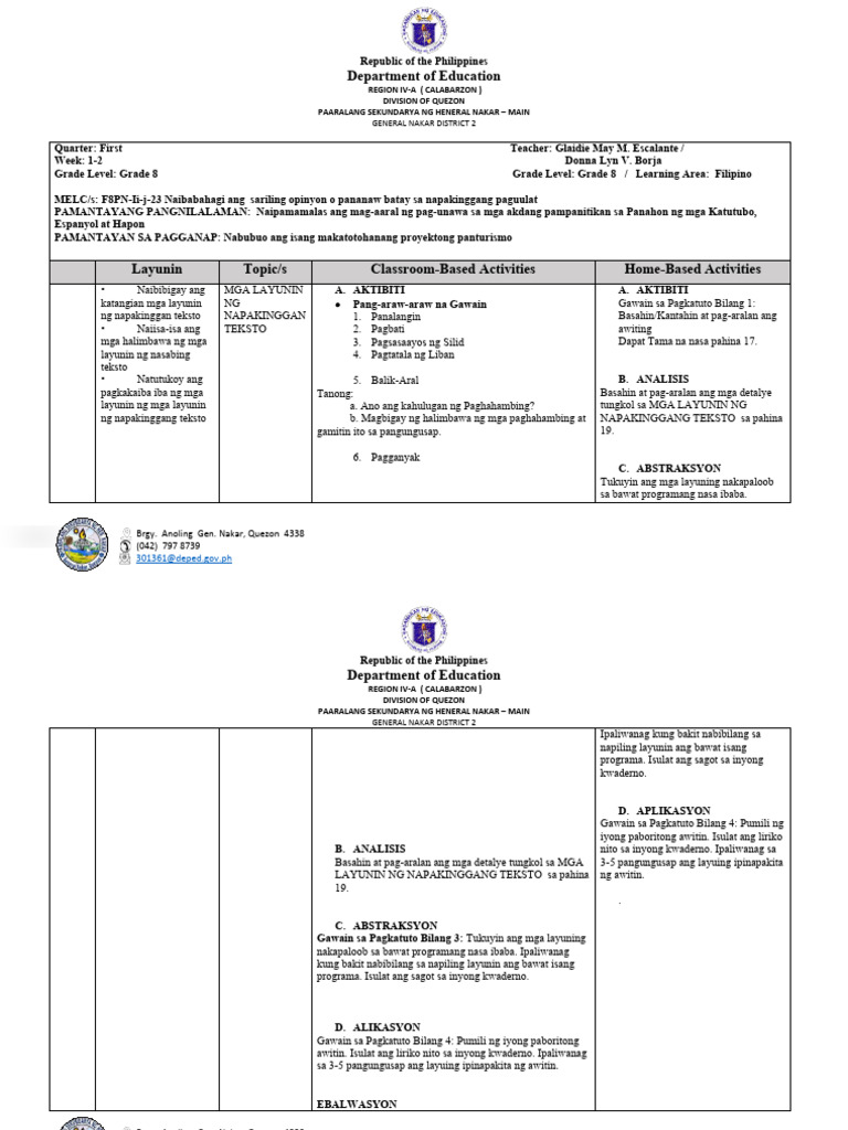 Weekly Learning Plan WEEK 5 | PDF