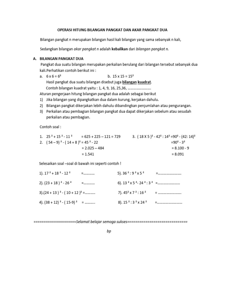 Operasi Bilangan Pangkat Dua dan Akar | PDF