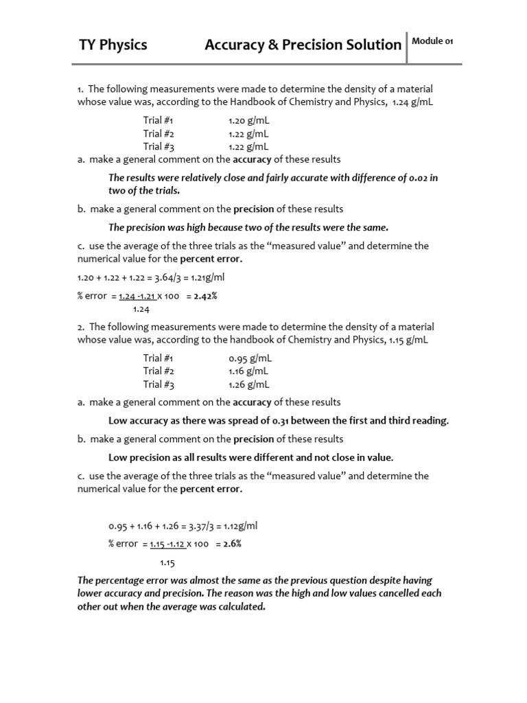 Accuracy Precision Errors Solution Pdf 