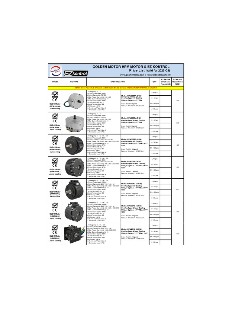 Golden Motor HPM Price List 2023-Q1 | PDF