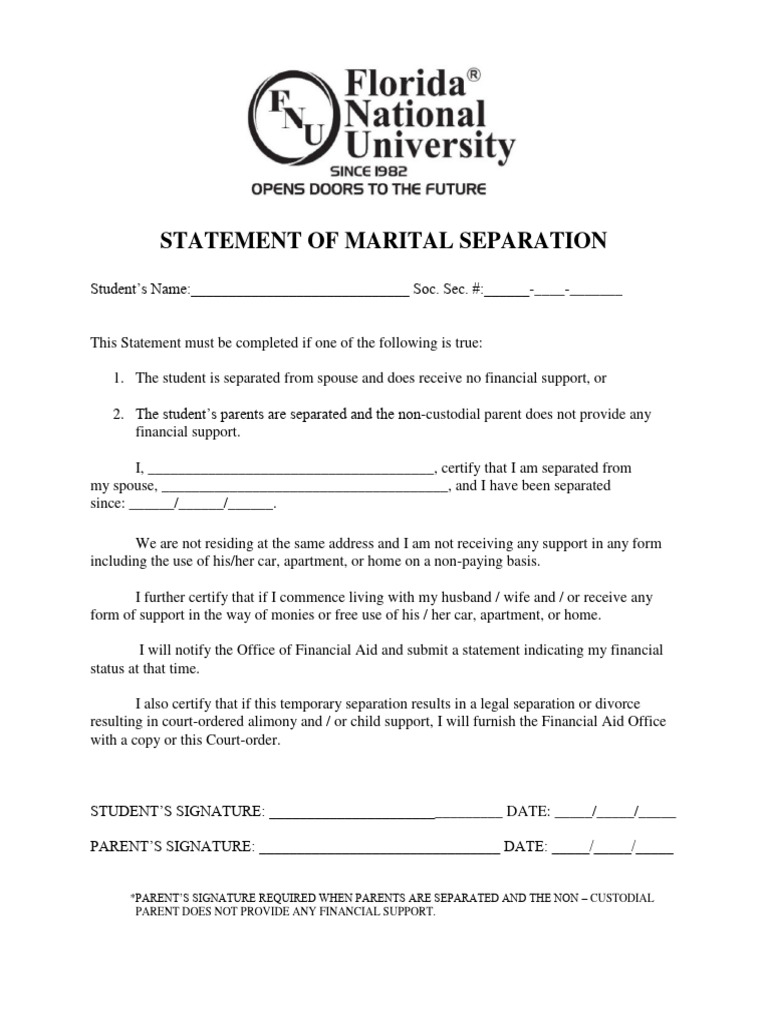 Statement of Marital Separation | PDF
