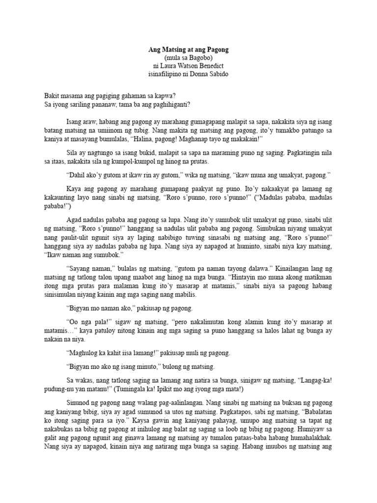 Ang Matsing at Ang Pagong | PDF