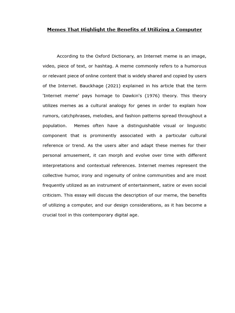 Memes That Highlight The Benefits of Utilizing A Computer (Turnitin) | PDF