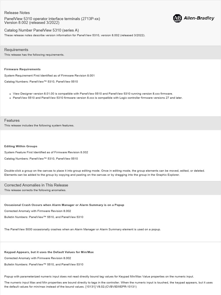 PanelView 5310_A_8.002 (released 3_2022) | PDF