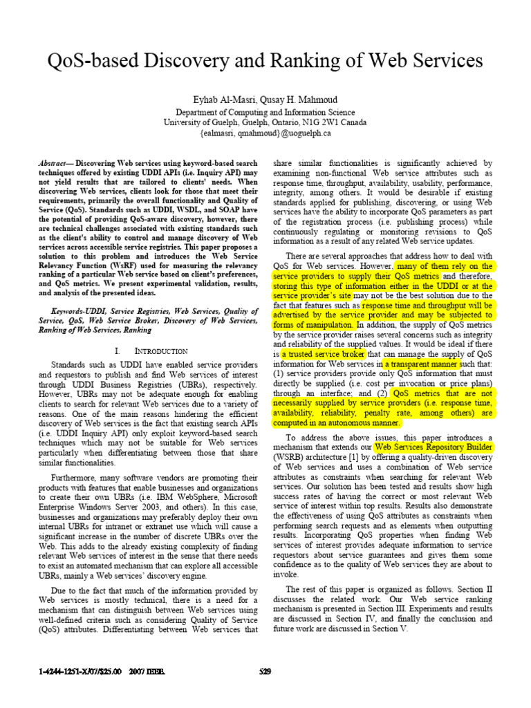 QoS-based Discovery and Ranking of Web Services | PDF | Web Service | Quality Of Service