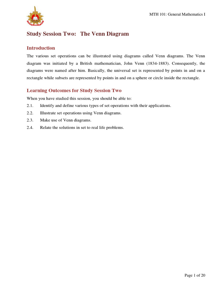 MTH 101 Study Session 2 | PDF | Set (Mathematics) | Empty Set
