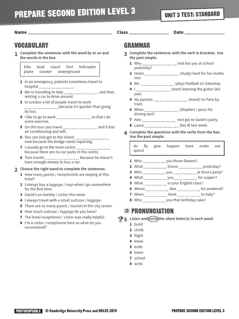 Prepare Level 3 Standard Test Unit 3 | PDF | Linguistics