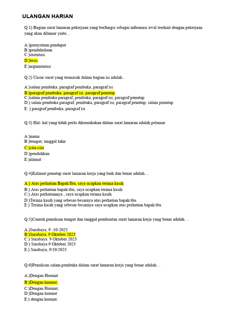 Bindo PTS 1 - Xii Latihan Soal Bindo - Uh | PDF