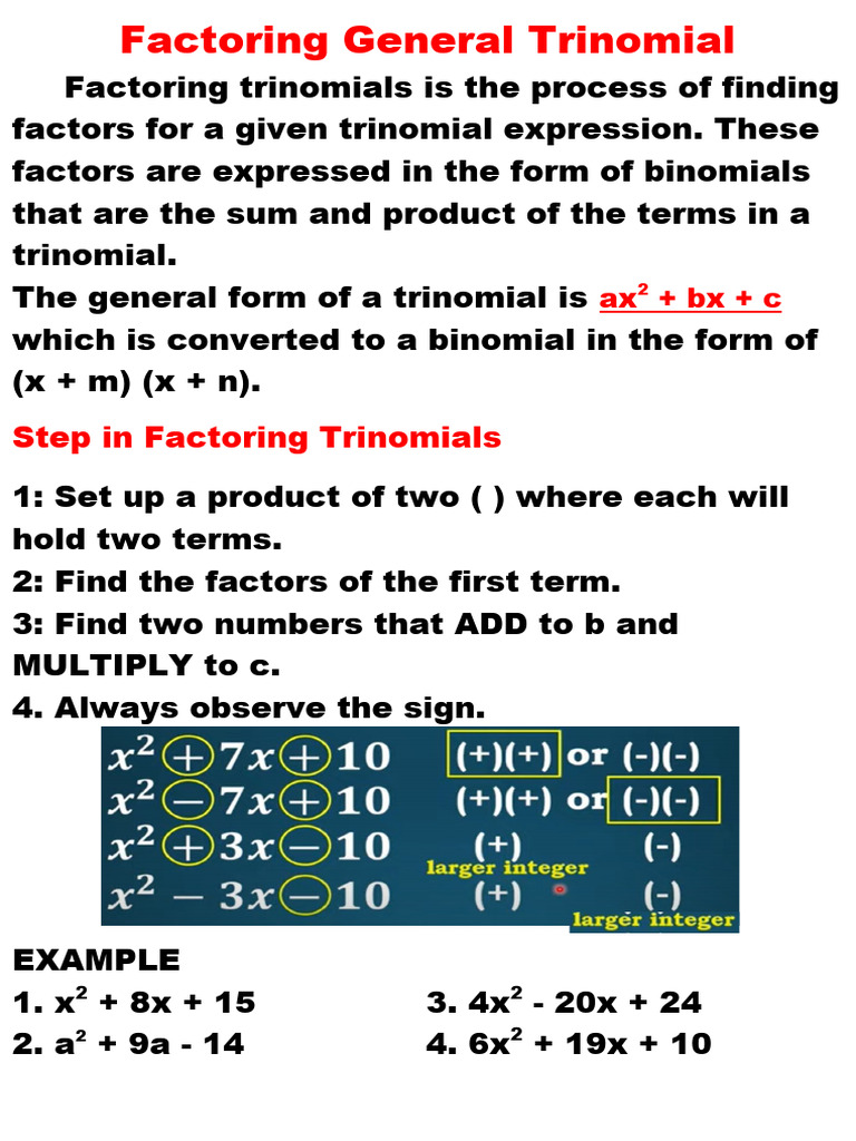 Factoring General Trinomials Explained | PDF | Teaching Methods & Materials