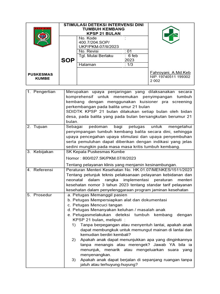 SOP SDIDTK KPSP 21 Bulan | PDF