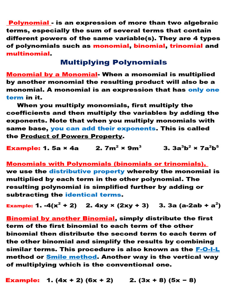 Multiplying Polynomials | PDF