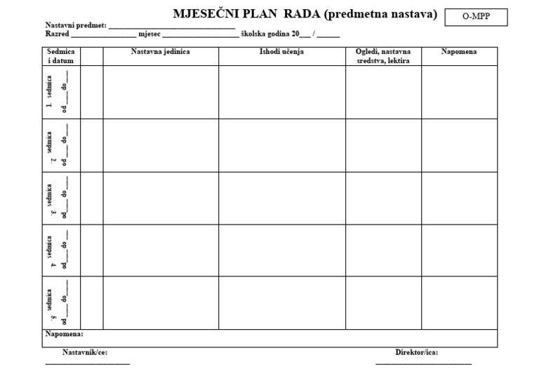 Tabela - Mjesečni Plan | PDF
