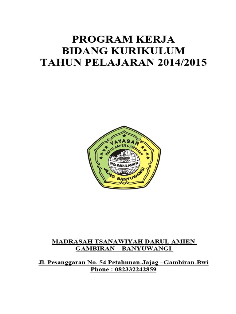PROGRAM KERJA KURIKULUM MTSD | PDF