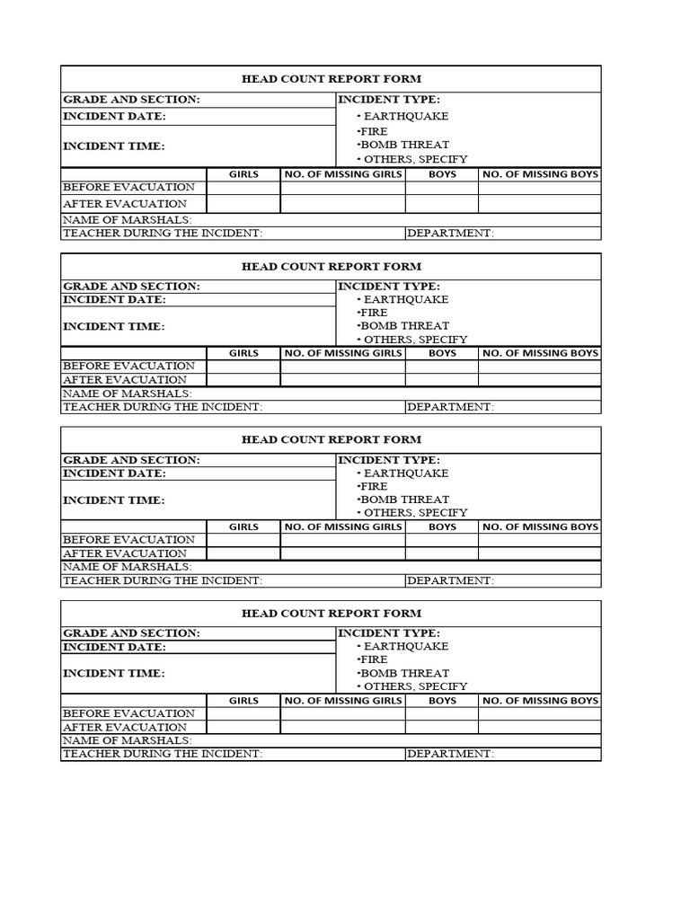 Head Count Report Form | PDF | Sports & Recreation