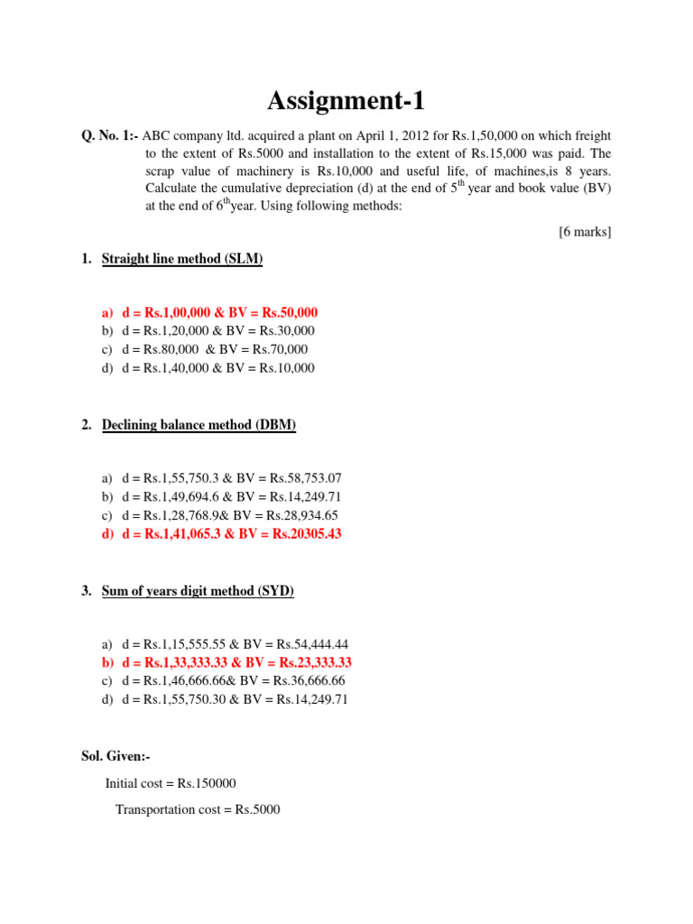 Assignment-1 - Full Solution | PDF | Depreciation | Money