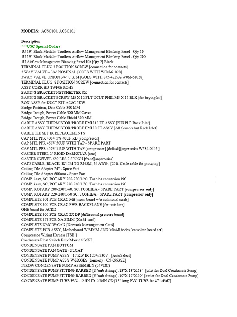 USC Special Orders for ACSC Models | PDF