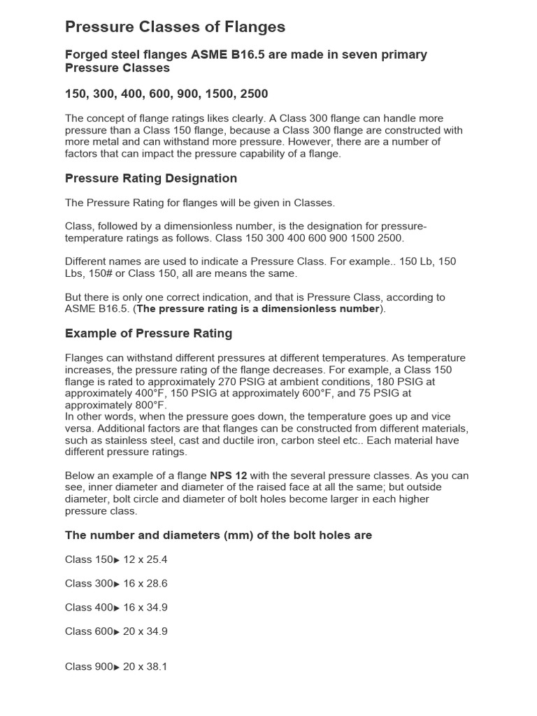 Pressure Classes of Flanges | PDF | Pound (Mass) | Mechanical Engineering
