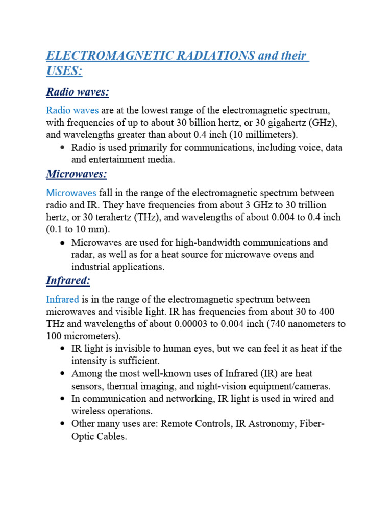 Ems All Uses | PDF | Electromagnetic Spectrum | Infrared