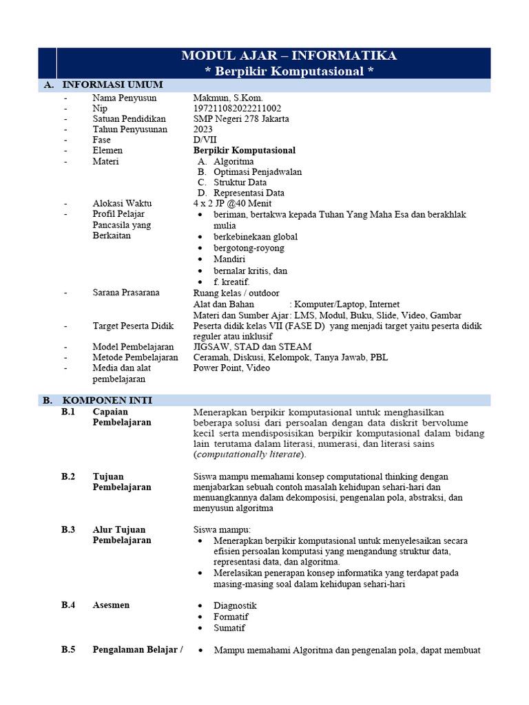 Modul Ajar - Informatika 7 - 2 (2023-2024) Makmun | PDF | Karier ...