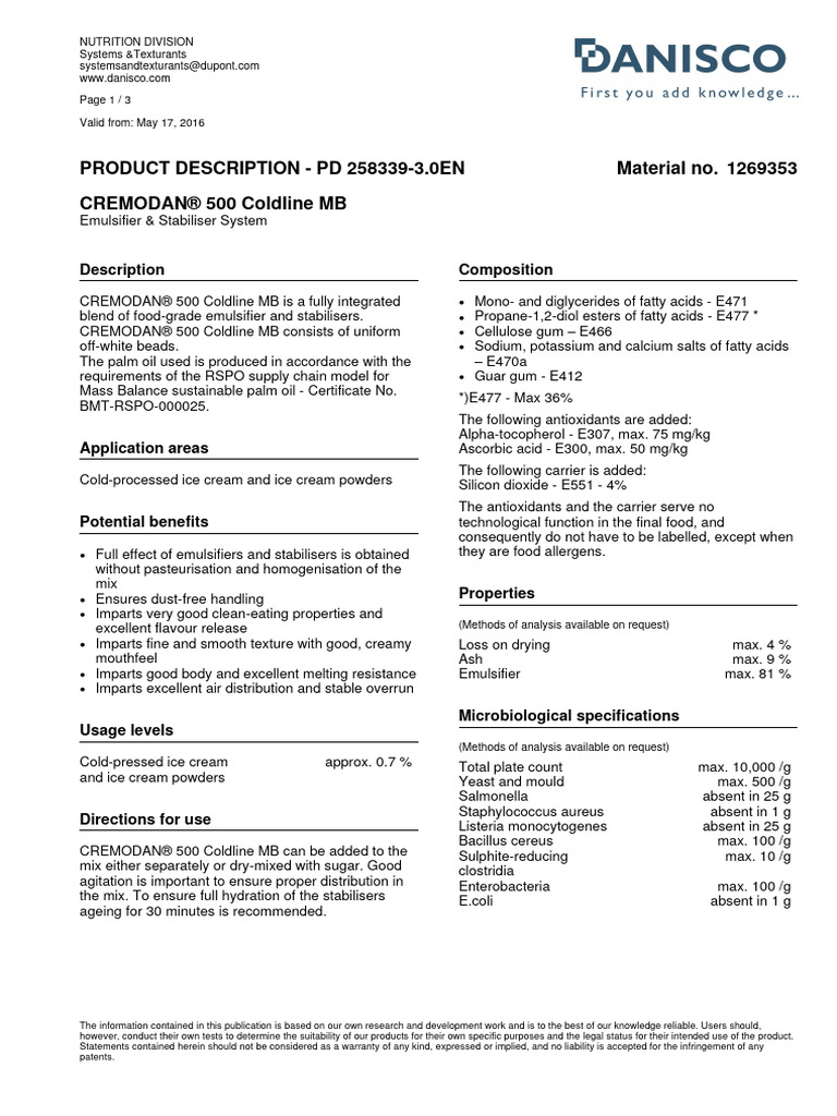 CREMODAN 500 Coldline MB PD (1269353) | PDF | Fat | Trans Fat