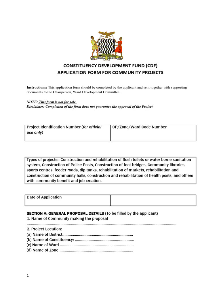 CDF Community Projects Application Form | PDF | Sanitation | Economies