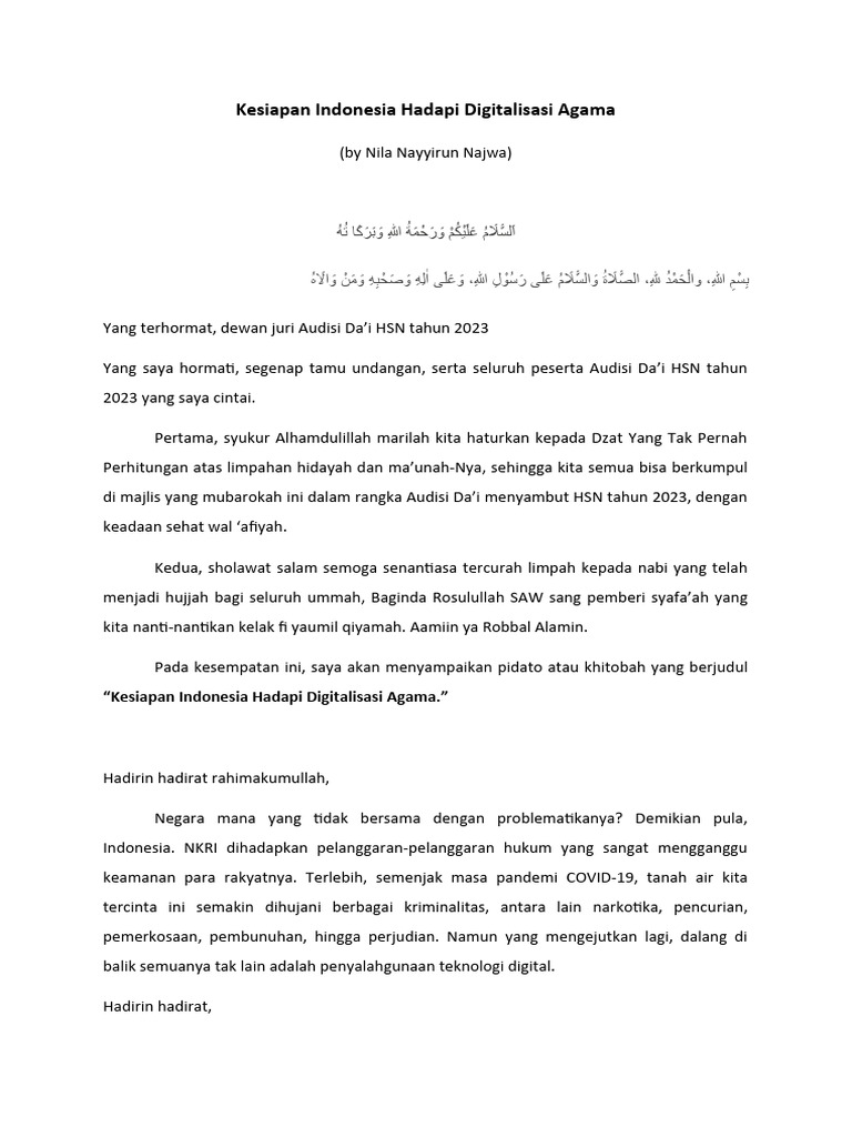 Teks Khitobah HSN 2023 | PDF