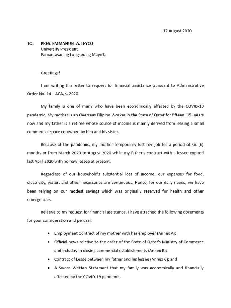 Letter of Intent For Financial Assistance | PDF | Affidavit | Retail