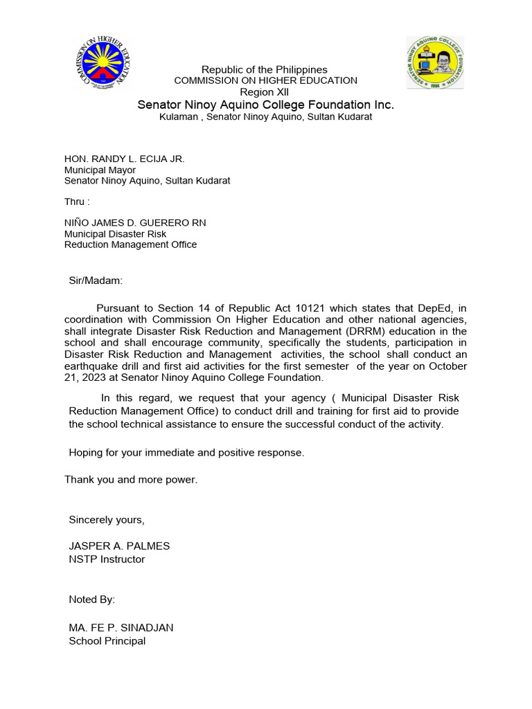 Request Letter For DRRM | PDF