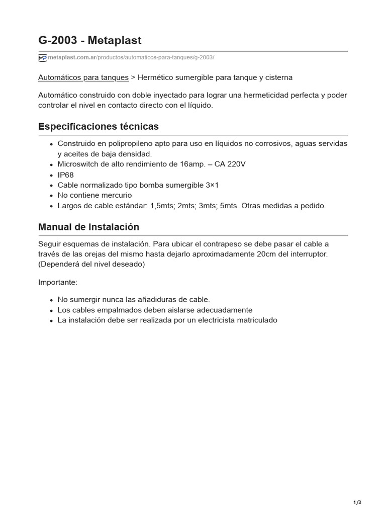 Flotante electrico - Metaplas | PDF