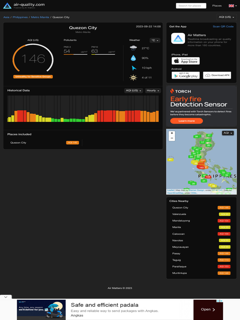 Quezon City Real-Time Air Quality Index (AQI) & Pollution Report - Air Matters | PDF | Personal ...