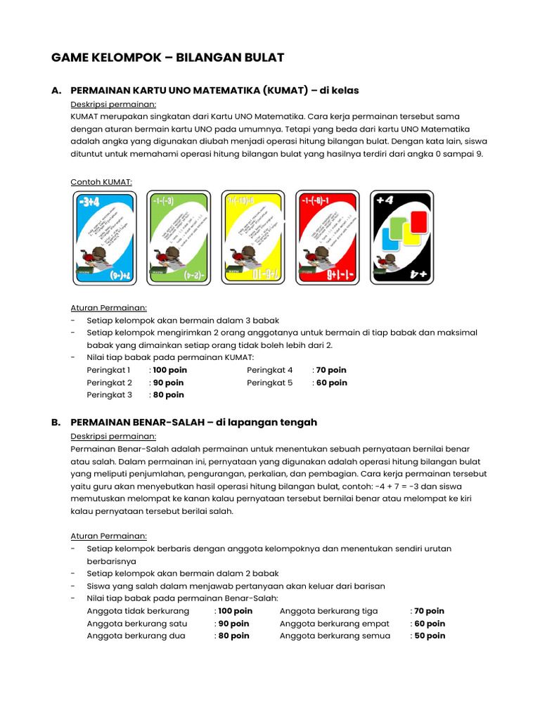 Game Kelompok - Bilangan Bulat | PDF | Game & Aktivitas | Metode ...
