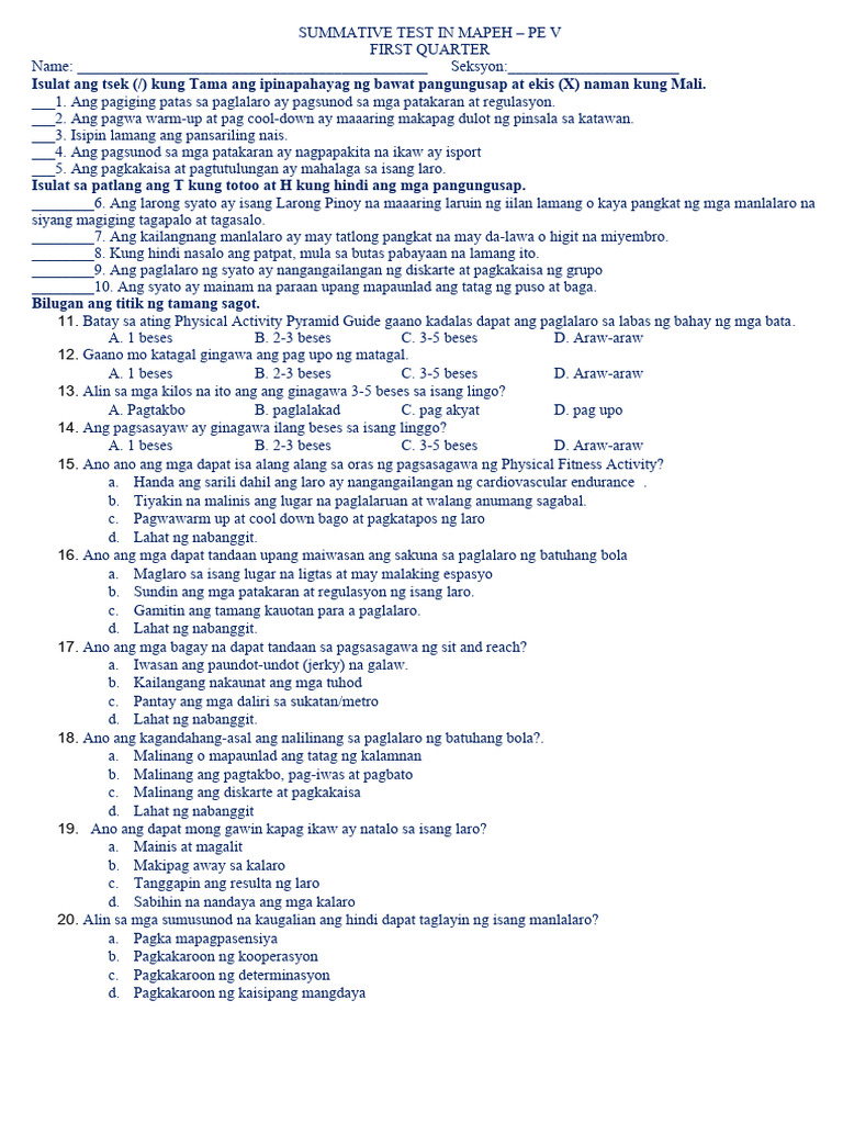 SUMMATIVE TEST IN Mapeh5 | PDF SUMMATIVE TEST IN Mapeh5 | PDF