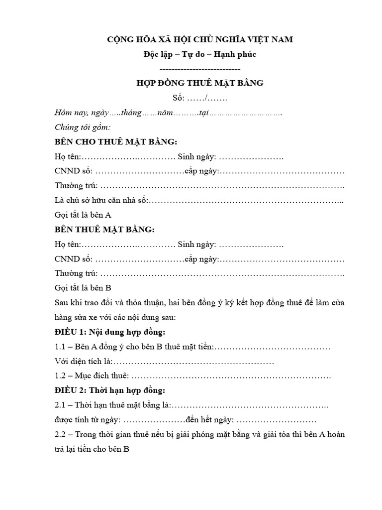 Hop Dong Thue Mat Bang | PDF
