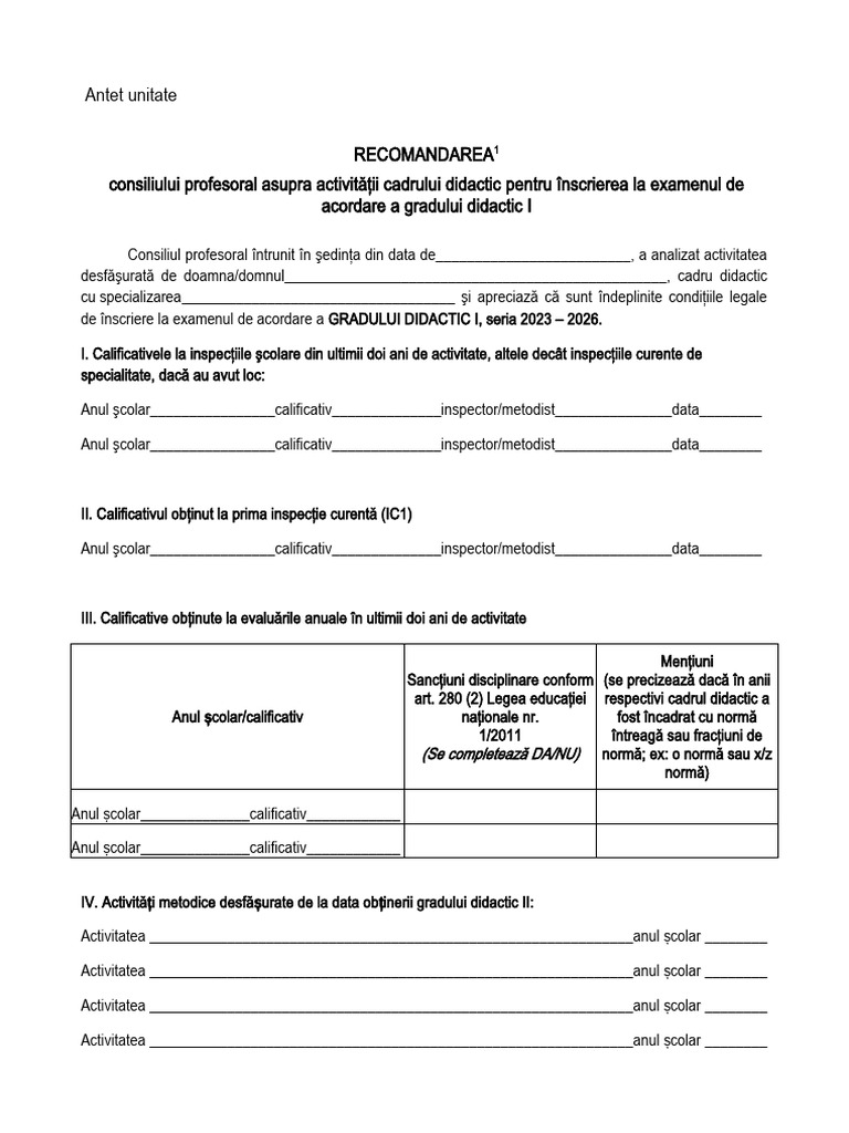 Anexa 6 - Model - Recomandare CP - GR I | PDF