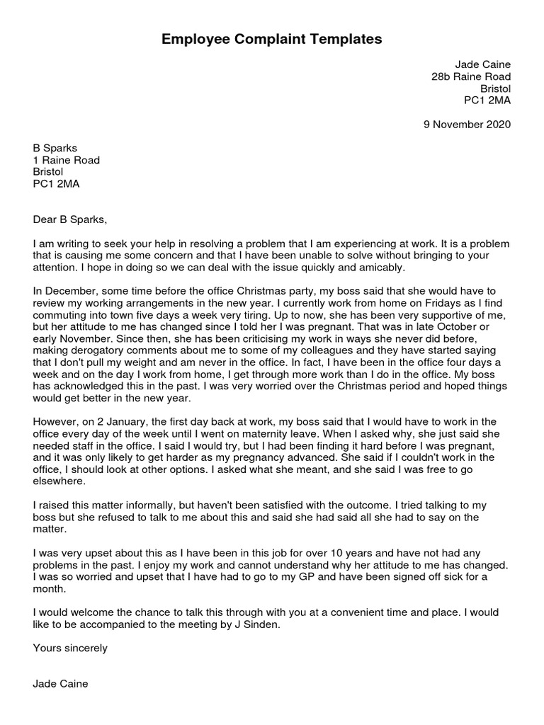 Employee Complaint Letter Samples | PDF | Career & Growth | Self ...