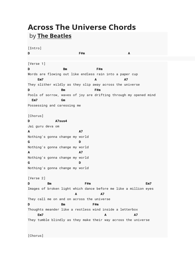 Across The Universe Chords | PDF