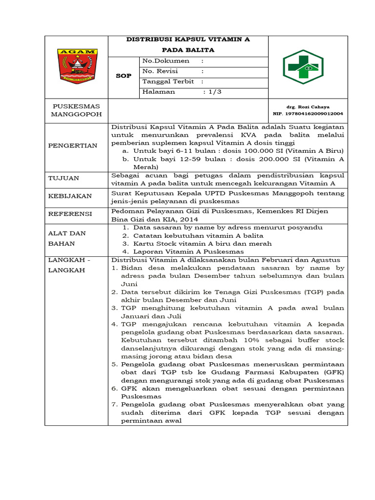 Sop Distribusi Vitamin A Pada Balita MGP | PDF